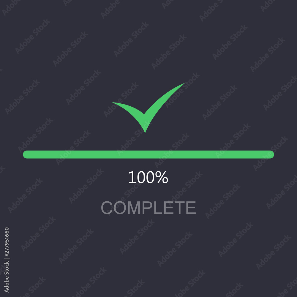 Load completed progress.Indicator for loading progress with checkmark.Icon for web interfaces ...