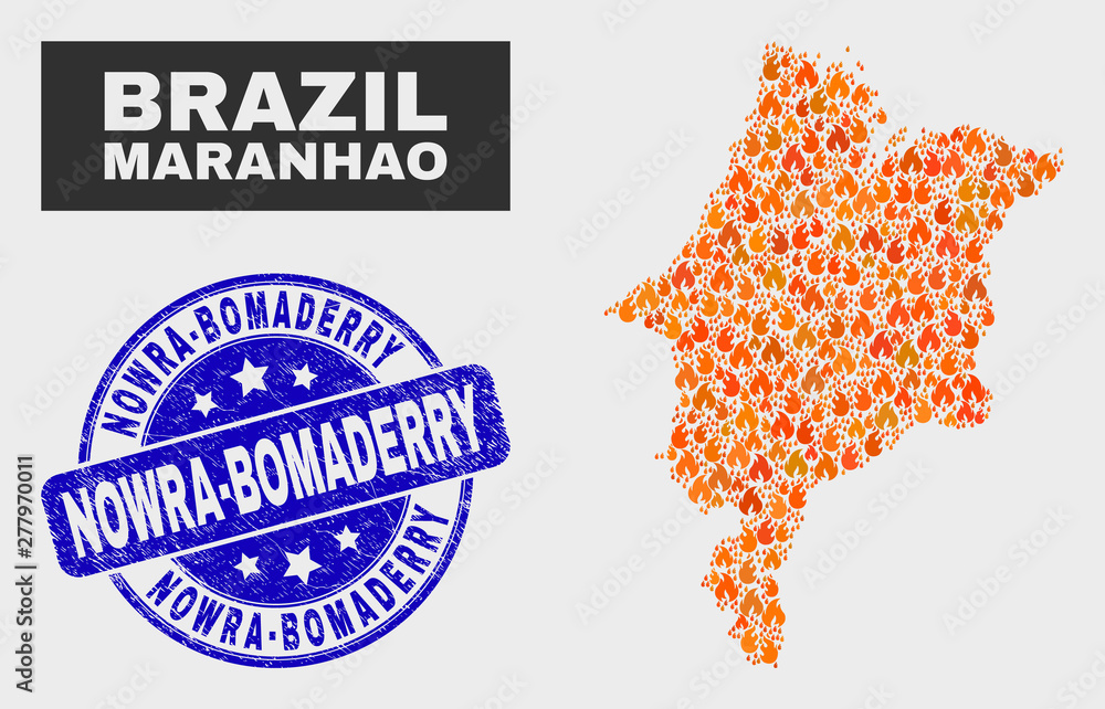 Vector composition of burn Maranhao State map and blue round textured ...