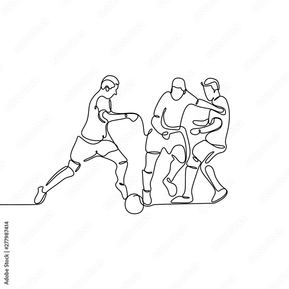 Continuous Line Drawing or One Line Drawing of two Soccer Players ...