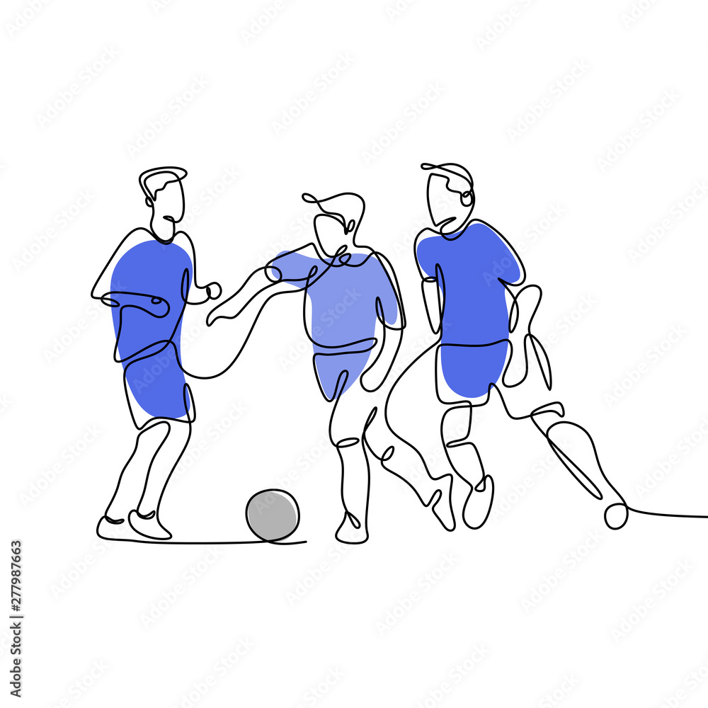 continuous line drawing of Running Soccer Football Players. Footballers ...