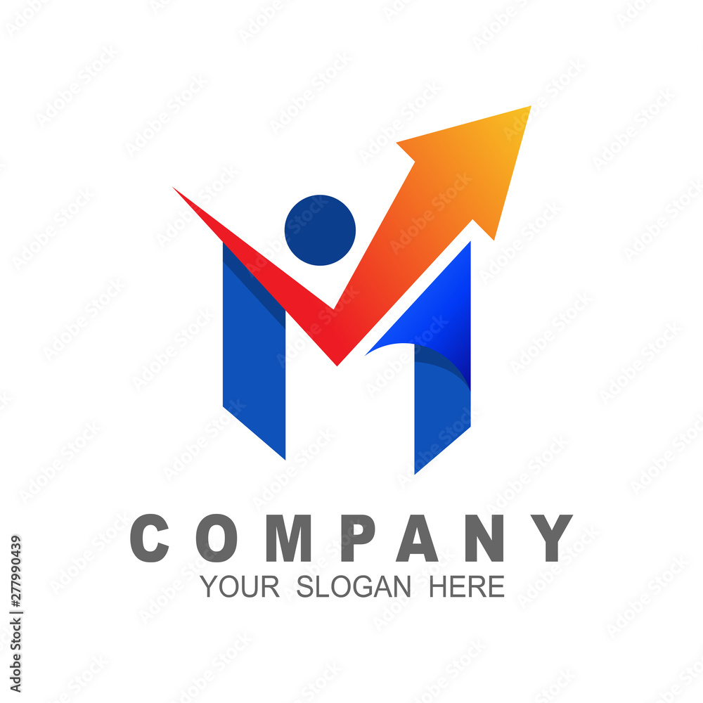 logo letter m with arrows simple looks, check and arrow icon Stock ...