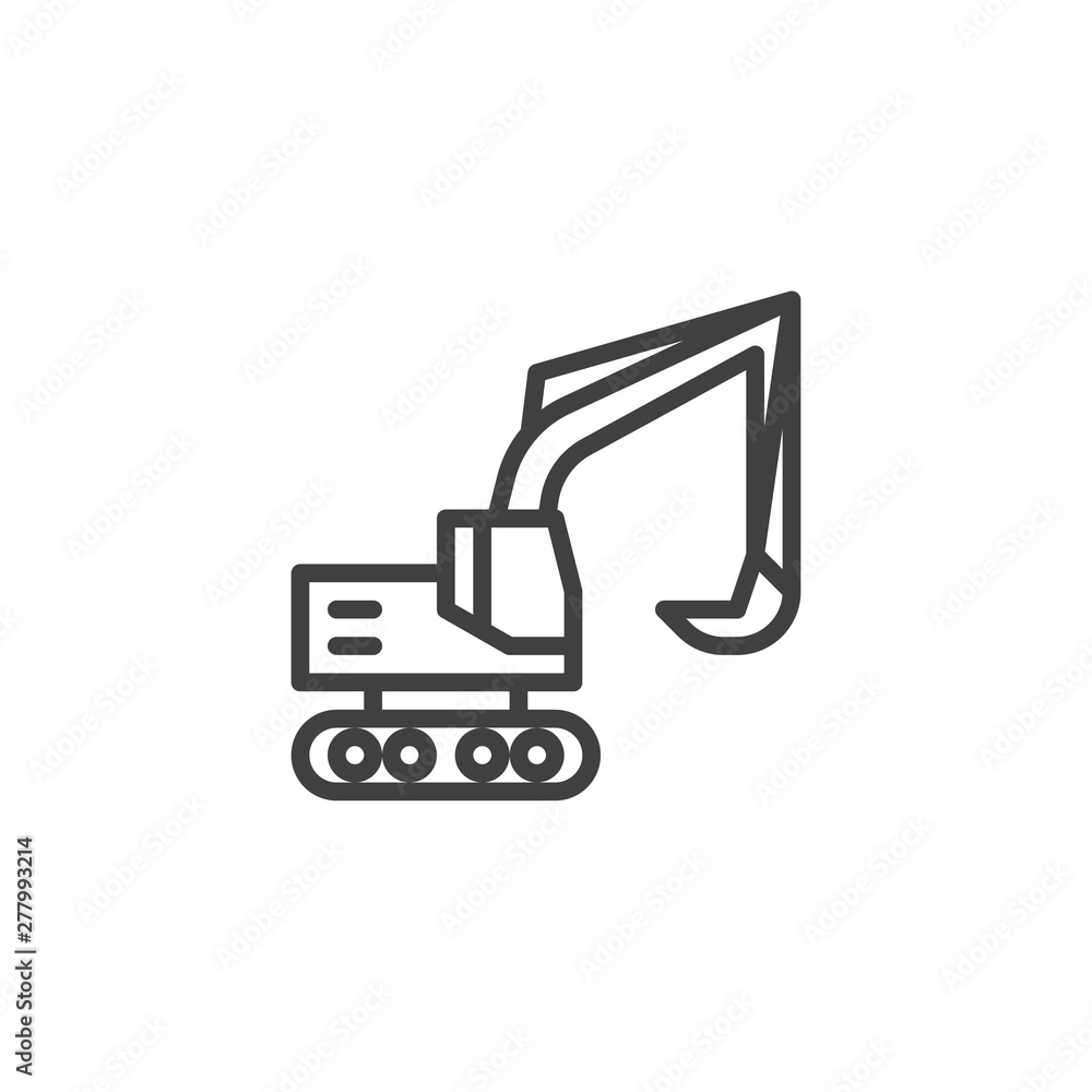 Excavator,truck line icon. Construction transport linear style sign for ...