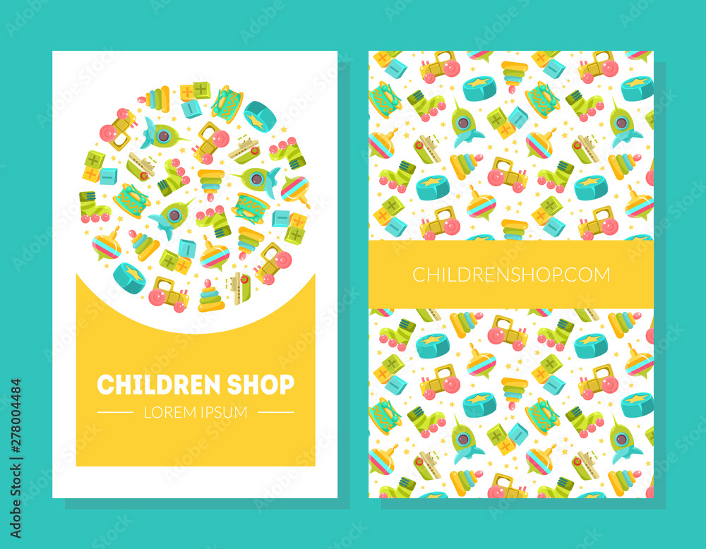 Children Shop Business Card Template with Cute Childish Pattern Vector ...