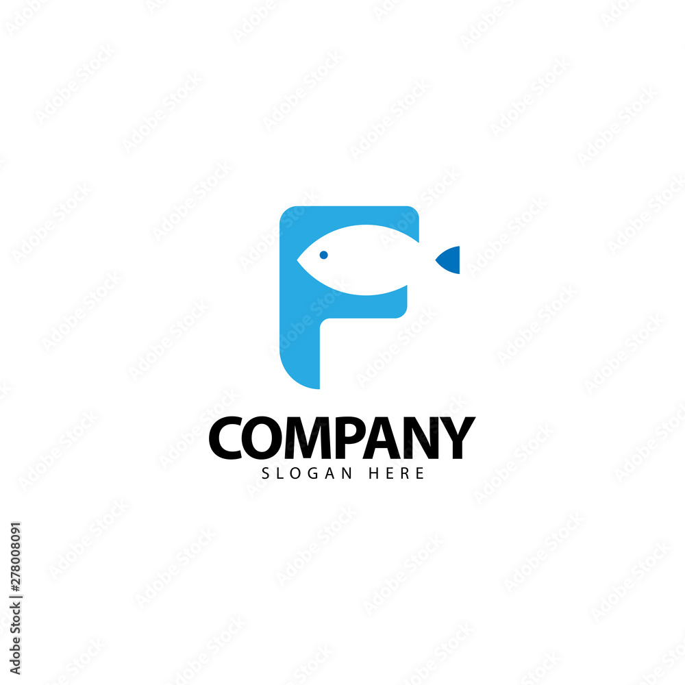 Letter F Logo with fish Icon Stock Vector | Adobe Stock