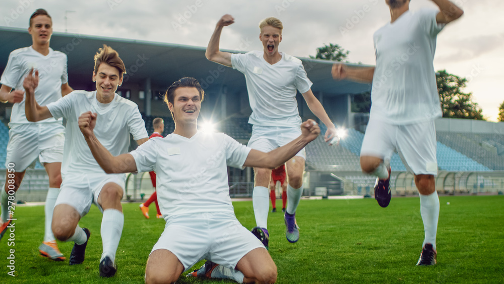 Captain of the Soccer Team Stands on His Knees Celebrates Awesome ...