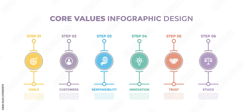 Modern design elements for Core Values concept Multicolor infographics ...