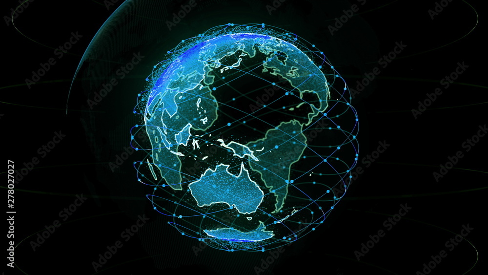 Digital earth data globe - abstract 3D rendering satellites network ...