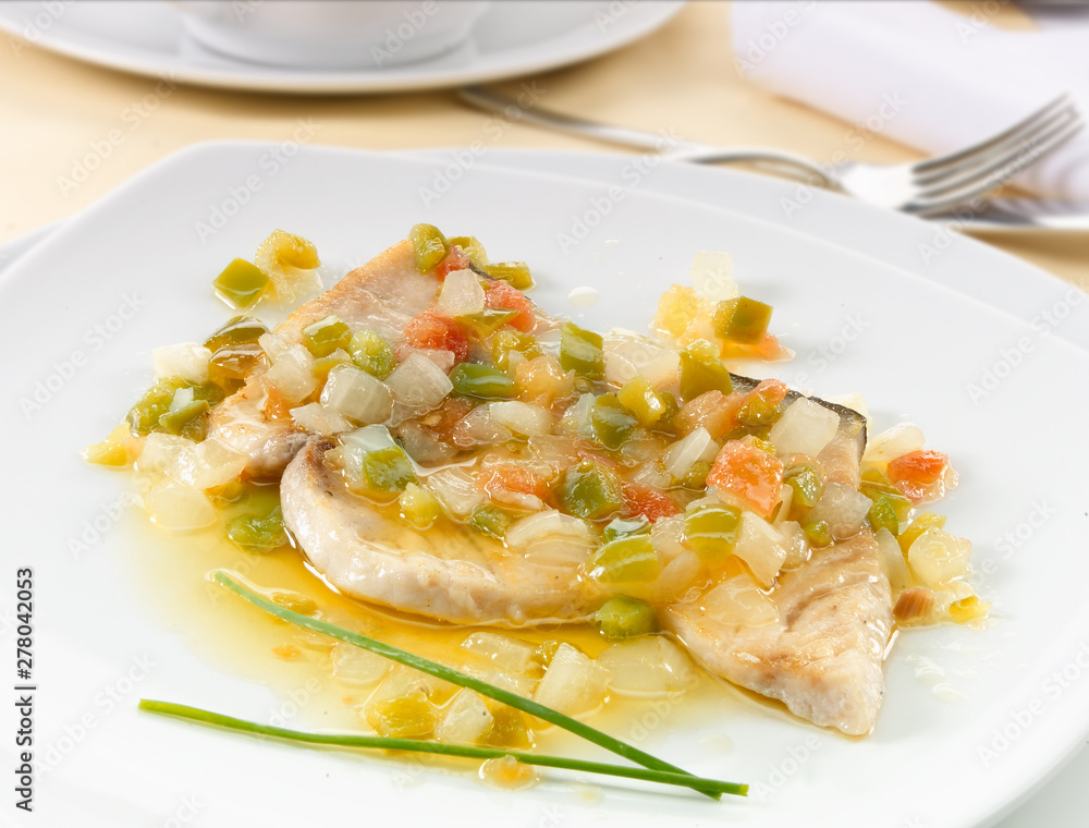 Emperador con verdura. emperor with vegetables Stock Photo | Adobe Stock