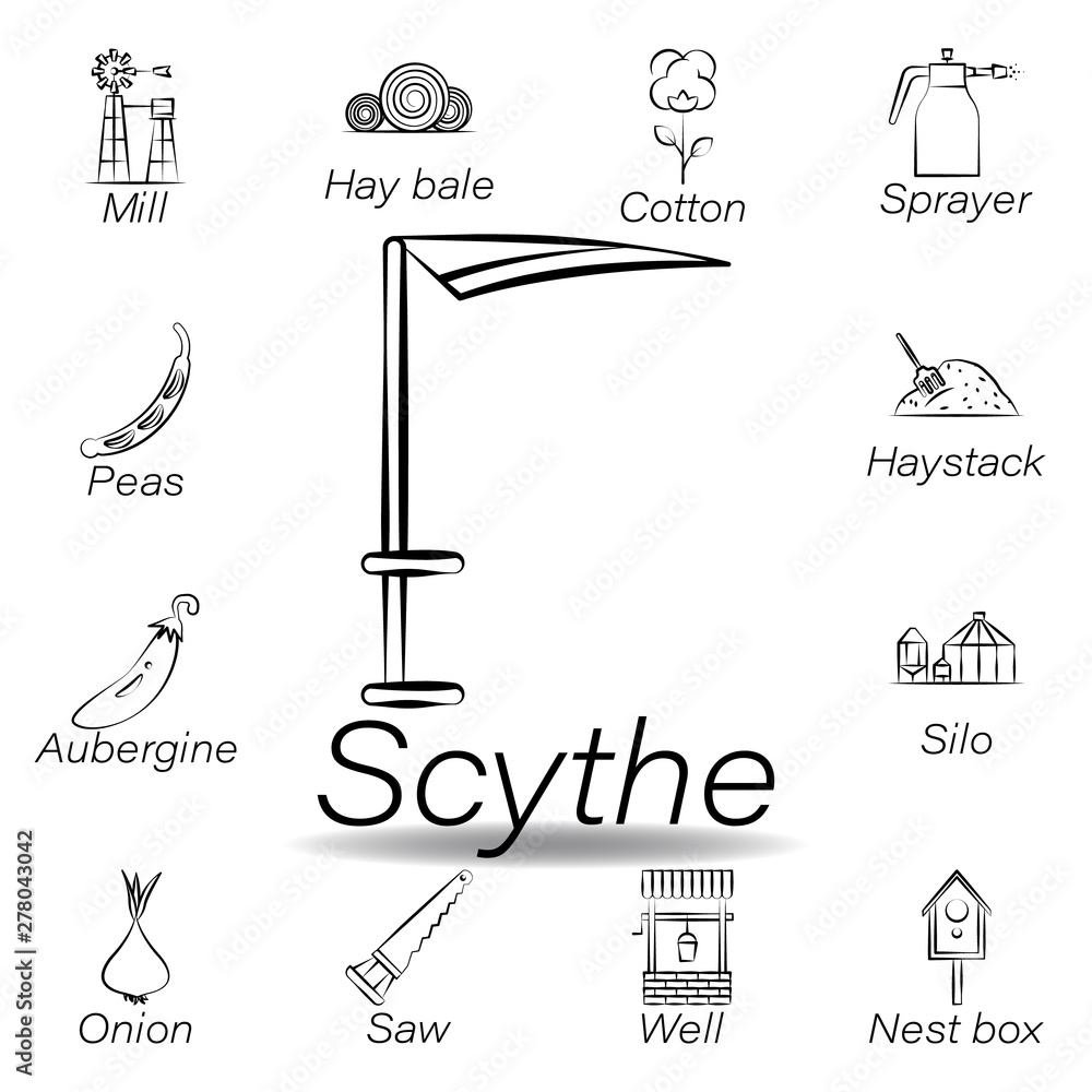 scythe hand draw icon. Element of farming illustration icons. Signs and ...