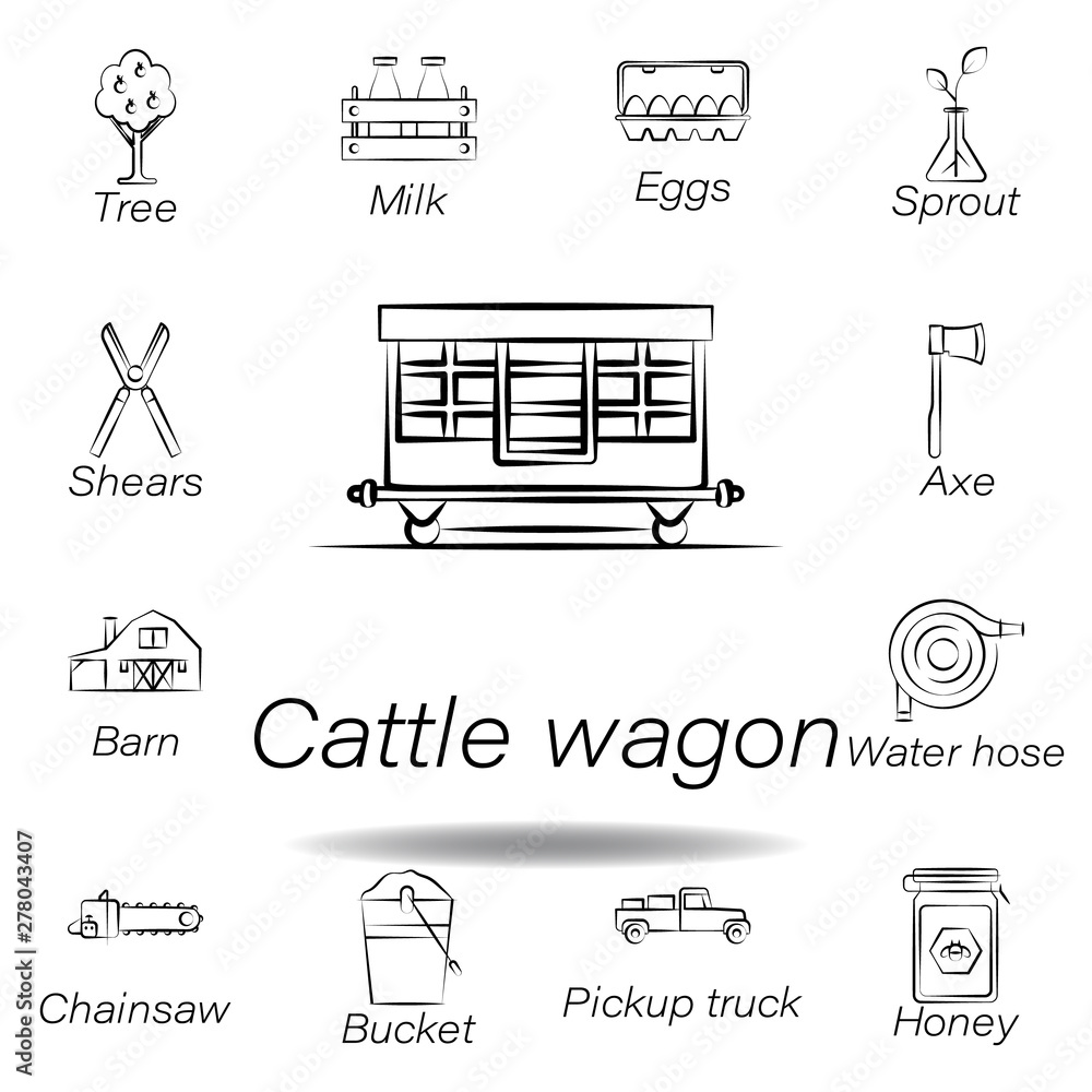 cattle wagon hand draw icon. Element of farming illustration icons ...