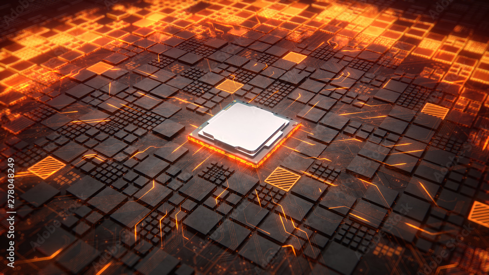 Photo & Art Print Installing CPU on Motherboard circuit with microchips ...