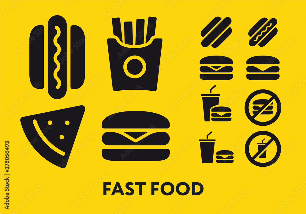 Fast Food Symbols. Hot Dog, French Fries, Burger, Cheeseburger ...