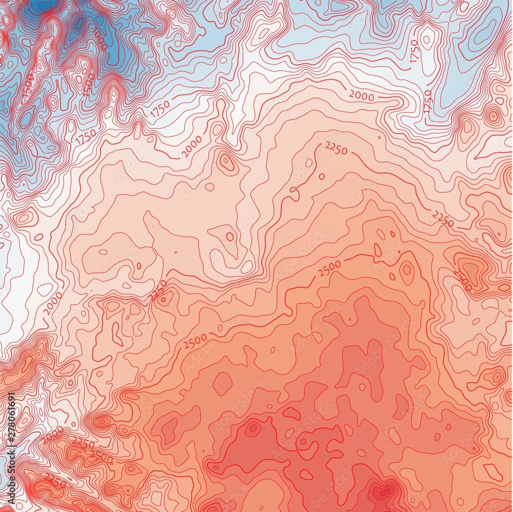 Red-blue topographical map with red contour lines Stock Illustration ...
