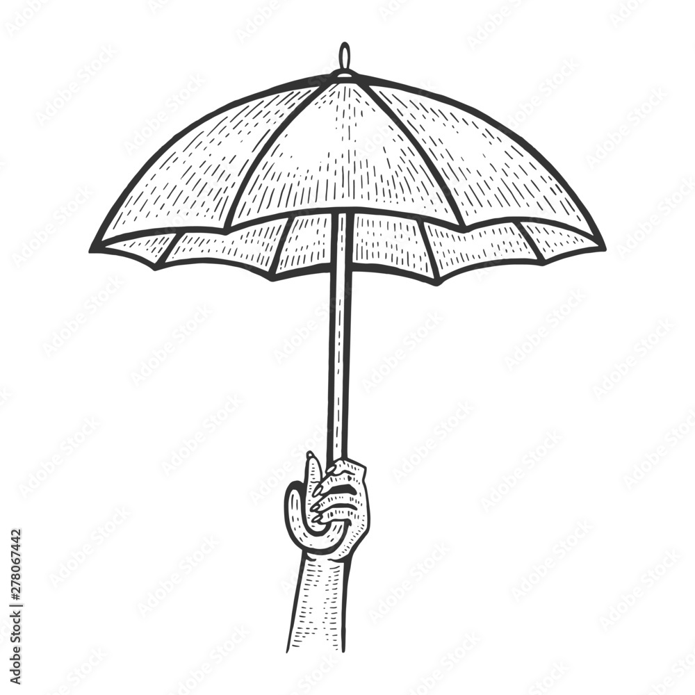 Umbrella in hand sketch engraving vector illustration. Scratch board ...