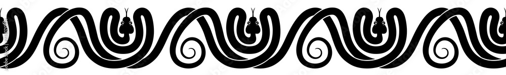 Seamless ornament with intertwined vonomous snakes. Black and white ...