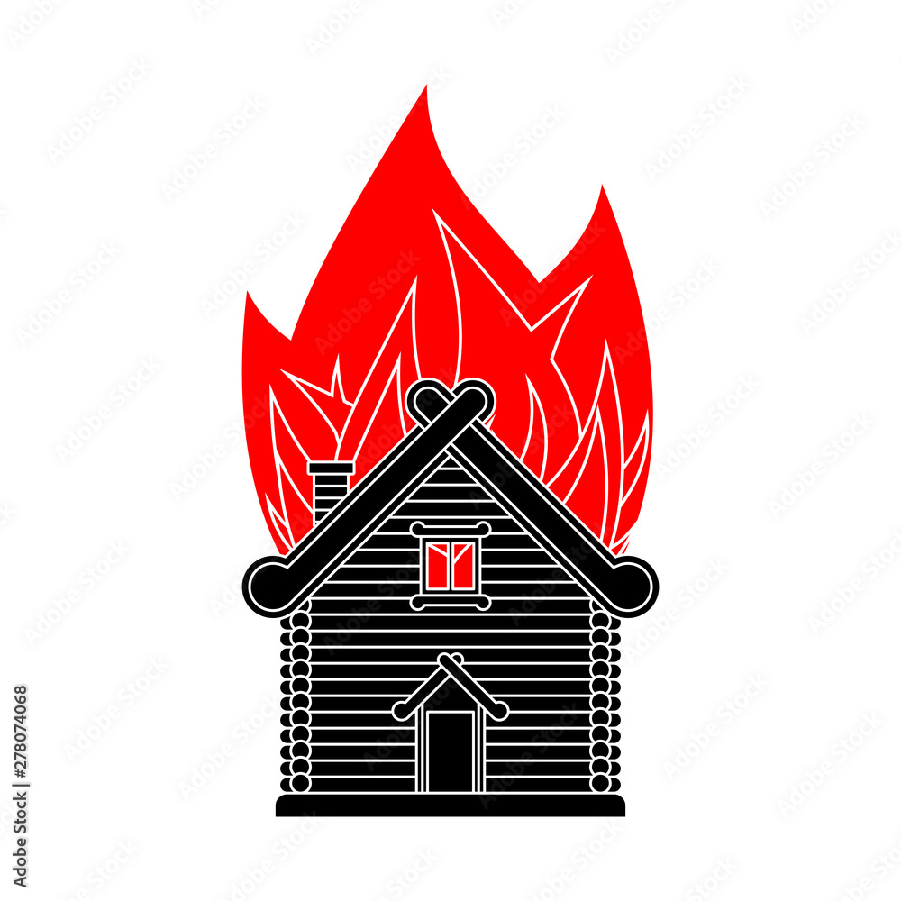 Burning wooden house. Fire wooden hut. vector illustration Stock Vector ...