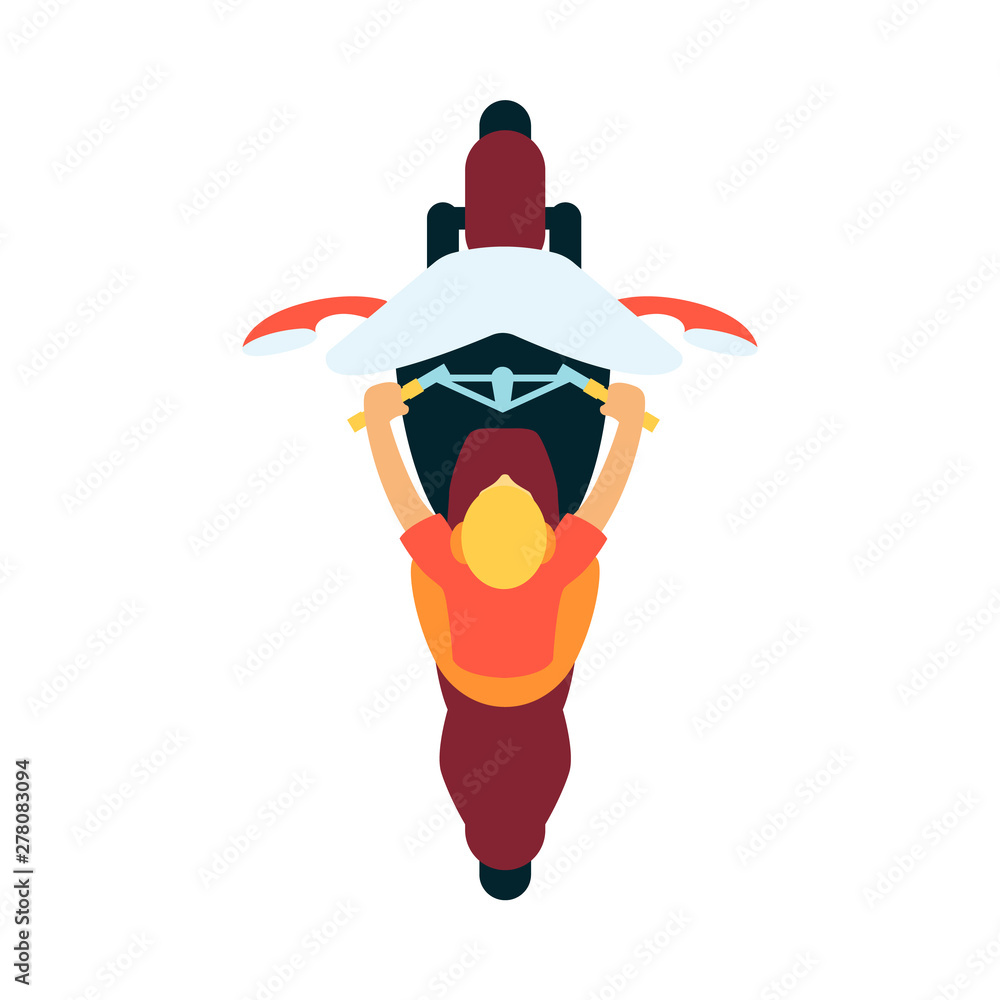 Motorcycle with a windshield and rider top view vector illustration ...