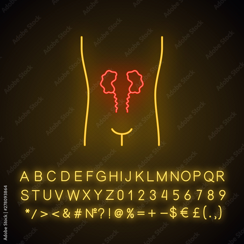 Ill kidneys neon light icon. Sore human organ. Unhealthy urinary system ...