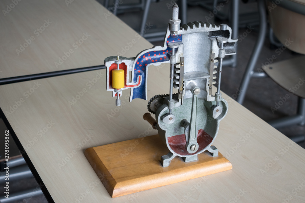 Scale model showing the intersection of a simple diesel engine, used ...