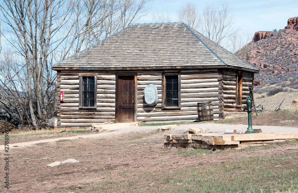 Bobcat Ridge Natural Area historic pioneer log cabin, Loveland CO Stock ...