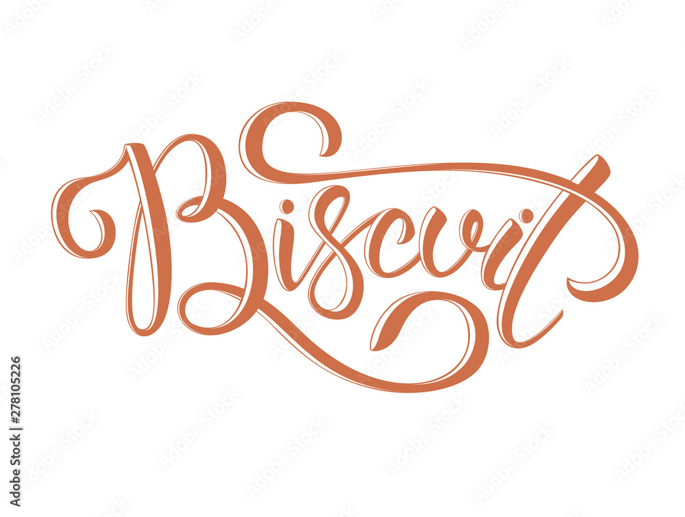 Biscuit. Vector hand lettering word isolated on white background. Shiny ...