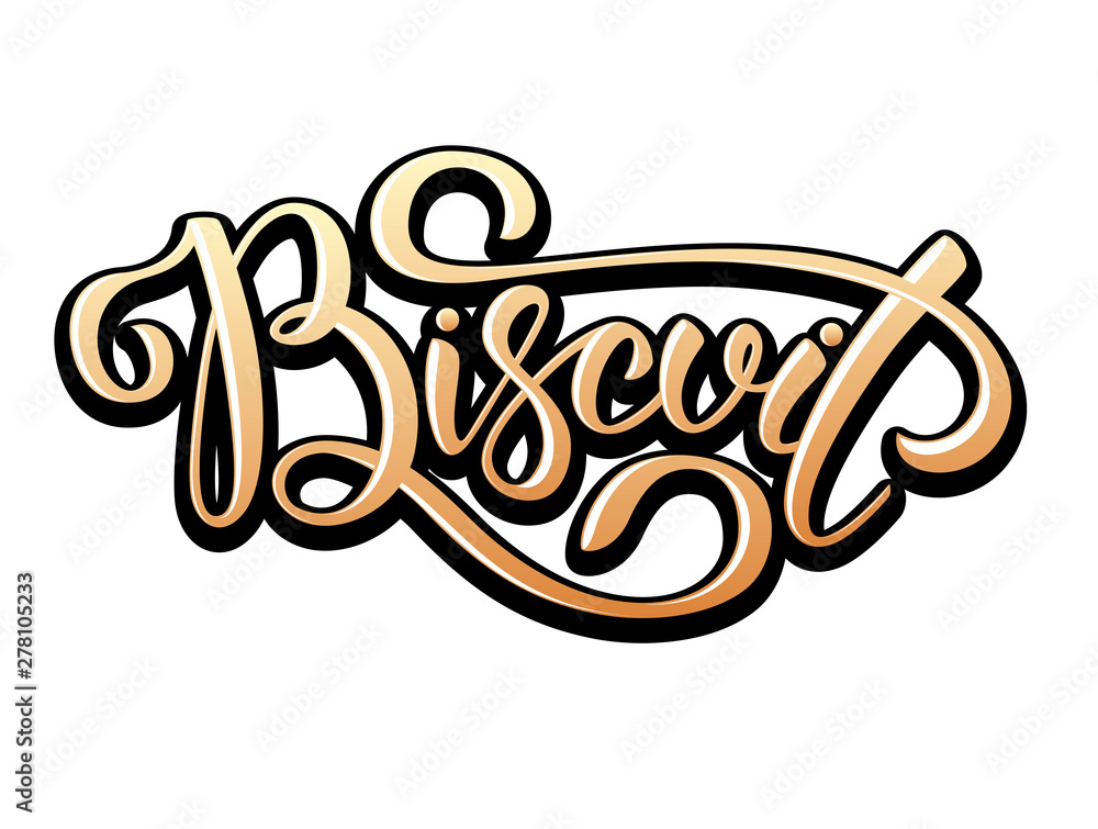 Biscuit. Vector hand lettering word in gradient color with black ...