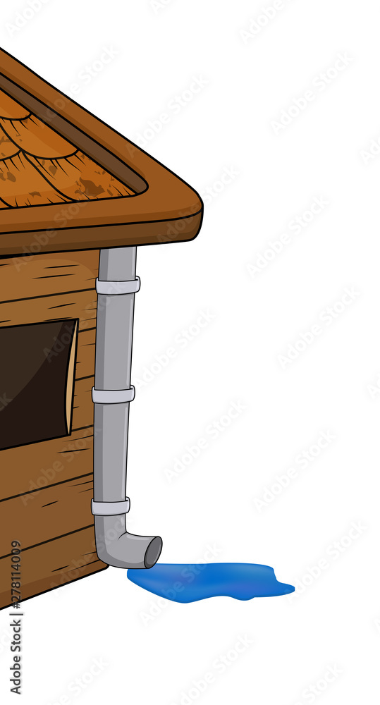 house with gutter roof with rain puddle cartoon illustration isolated ...