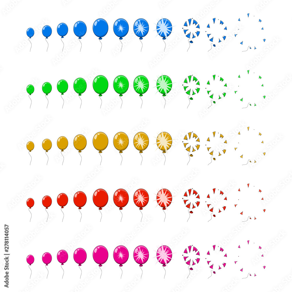 balloon pop, explosion, burst animation step, frames isolated on white ... balloon pop, explosion, burst animation step, frames isolated on white ...