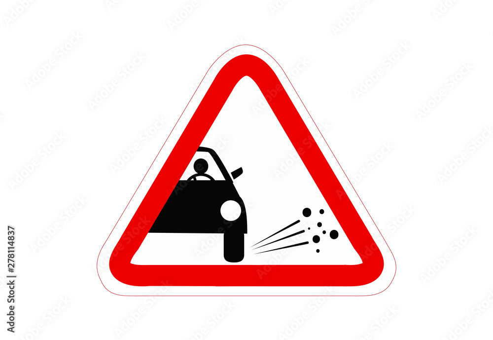Vector illustration of triangle traffic sign for gravel. Warning sign ...