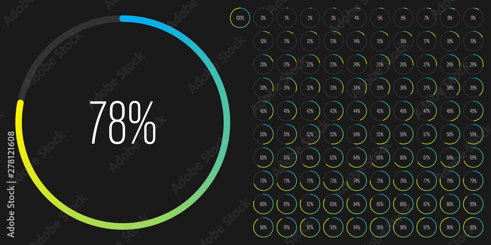 Set of circle percentage diagrams (meters) from 0 to 100 ready-to-use ...