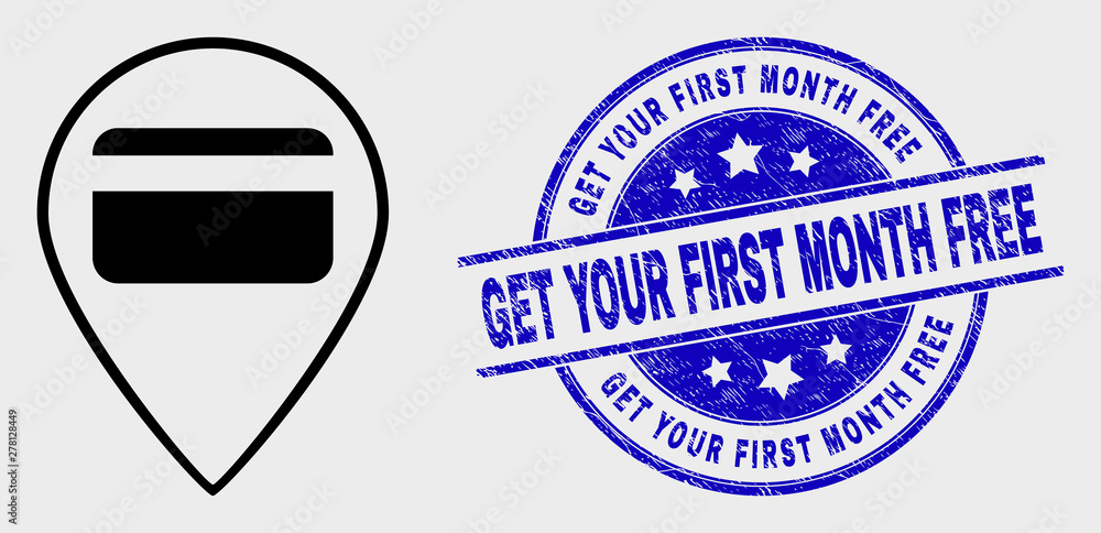 Vector linear bank card pointer pictogram and Get Your First Month Free ...