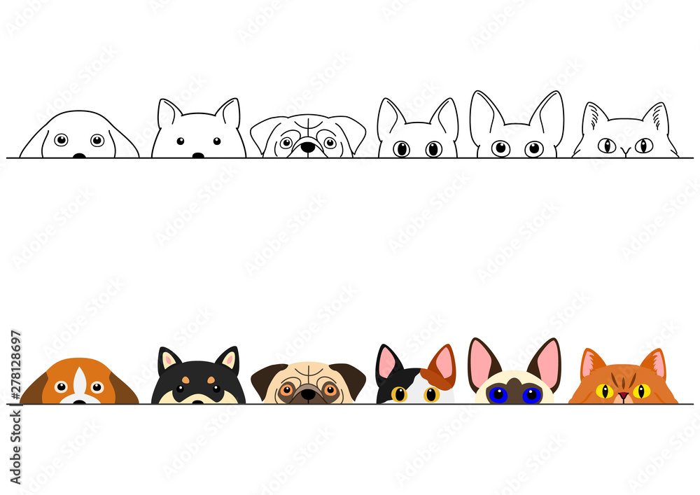funny peeking cats and dogs border set Stock Vector | Adobe Stock