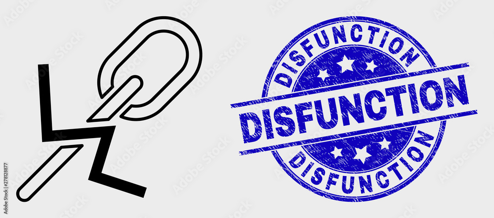 Vector contour break chain pictogram and Disfunction seal. Blue rounded ...