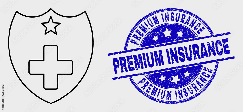 Vector outline medical shield icon and Premium Insurance seal stamp ...