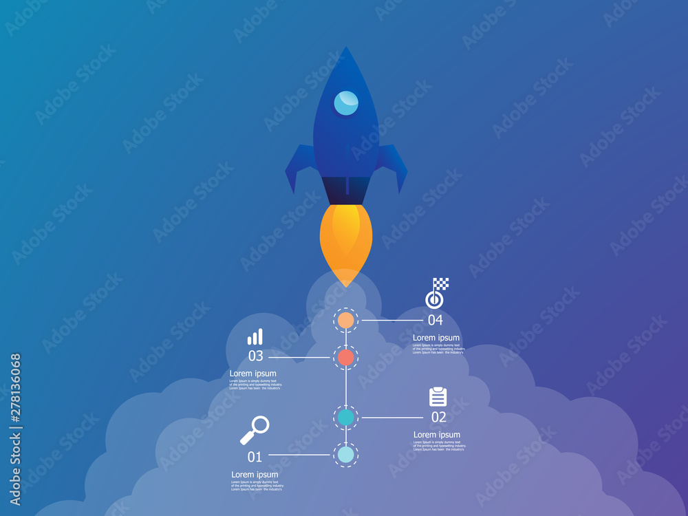 rocket launch with vertical infographics 4 steps Stock Vector | Adobe Stock