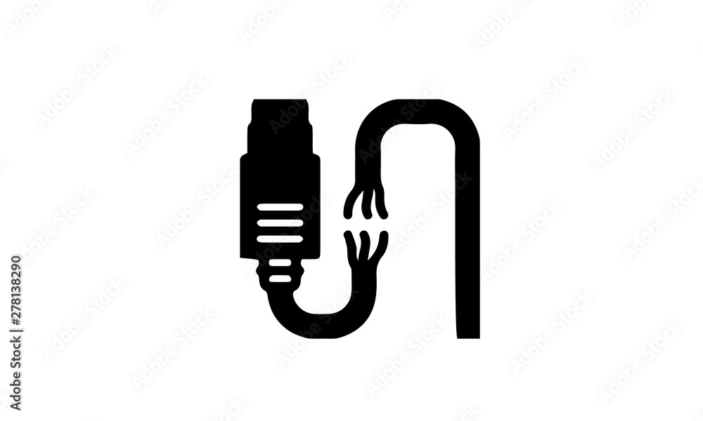 Broken wire flat vector illustration. Cable break disconnect concept ...