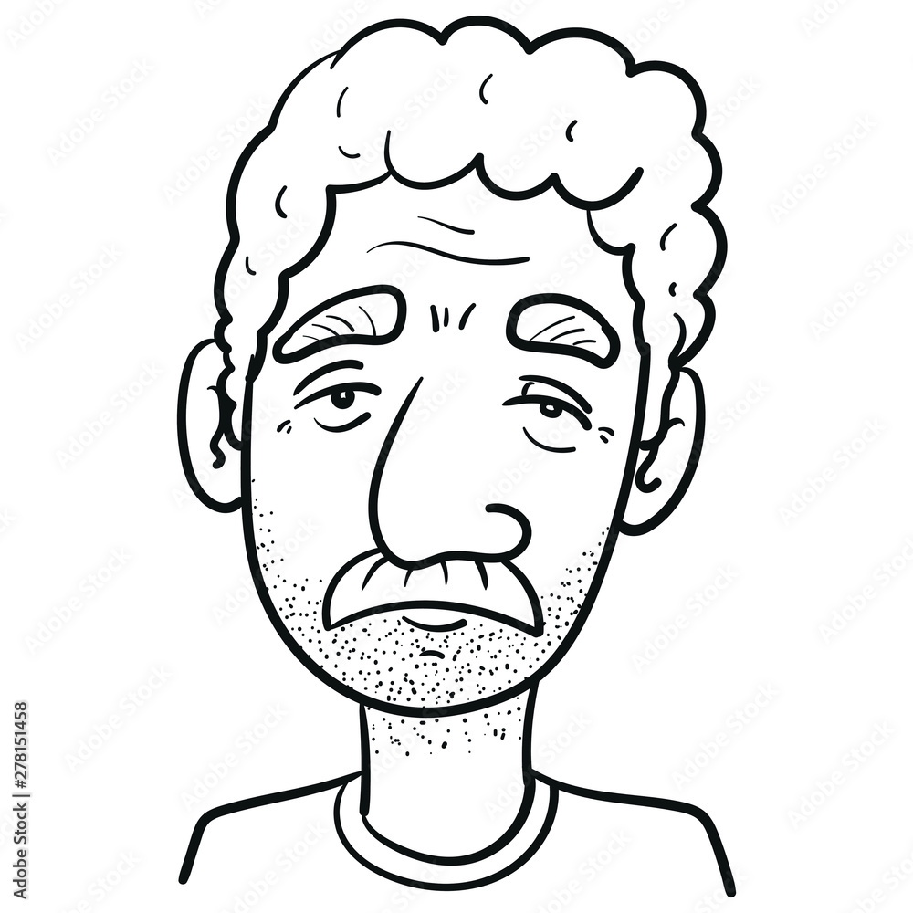 Hand-drawn vector illustration of a comic man with mustache. face ...
