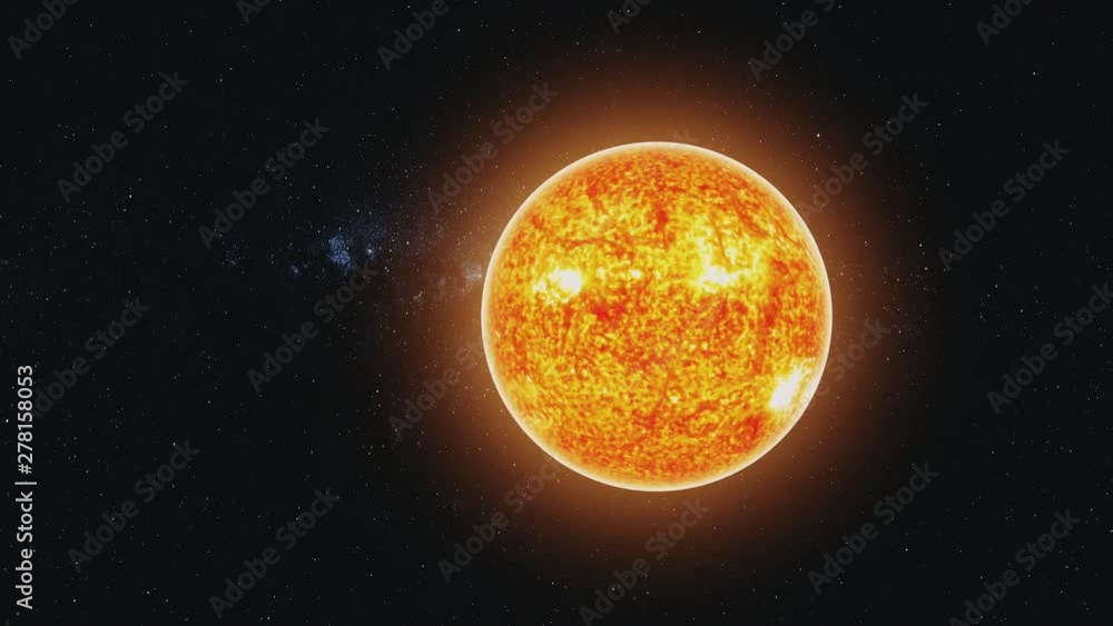 motion graph yellow Sun model with burning lava orange halo moves away ...