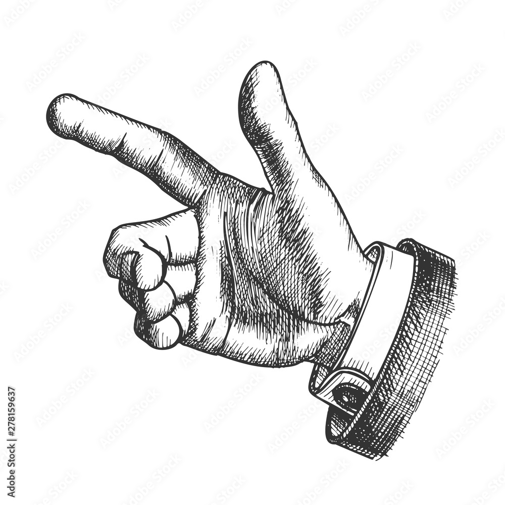 Male Hand Make Gesture Forefinger Vintage Vector. Man Showing Gesture ...
