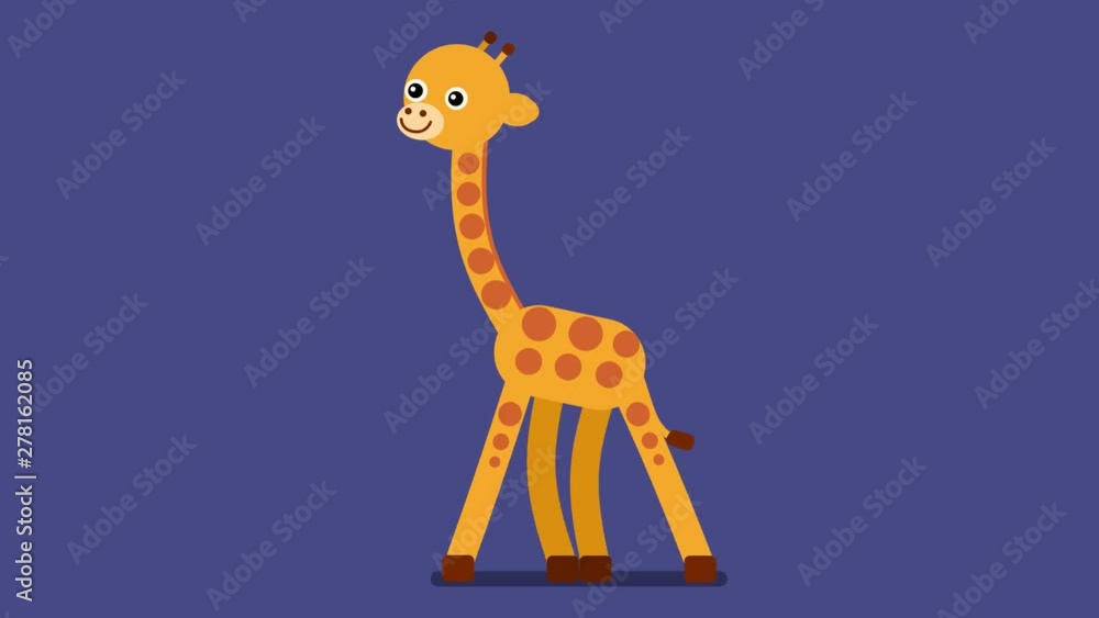 Walk cycle of a baby giraffe on blue background. 2D animation made in ...