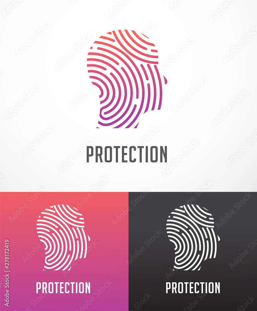 Fingerprint scan logo, privacy, cyber security, person head, identity ...