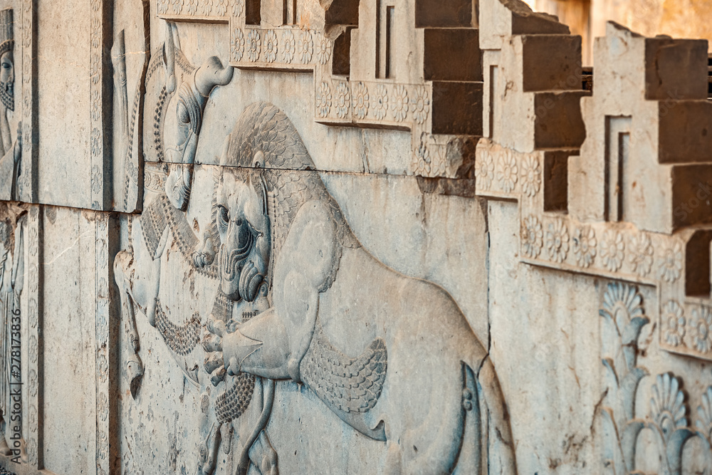 Ancien inscriptions on the walls of Persepolis, the ancient capital of ...