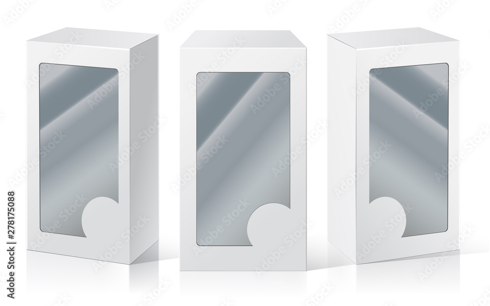 Empty box with a transparent plastic window for new design. Product ...