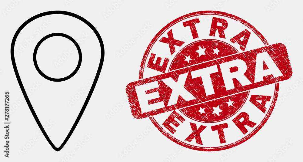 Vector linear map pointer icon and Extra stamp. Blue round textured ...