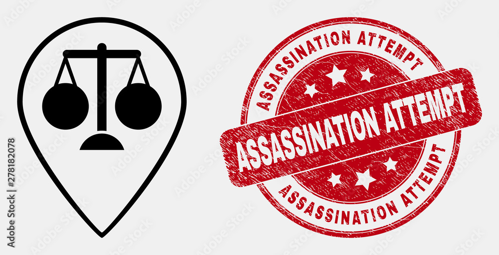 Vector linear justice map marker pictogram and Assassination Attempt ...
