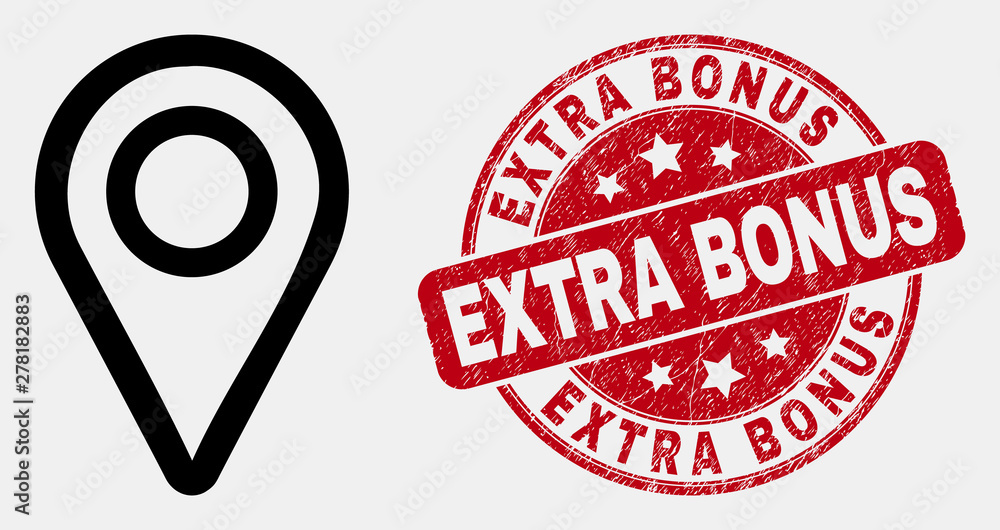 Vector contour map pointer pictogram and Extra Bonus watermark. Blue ...