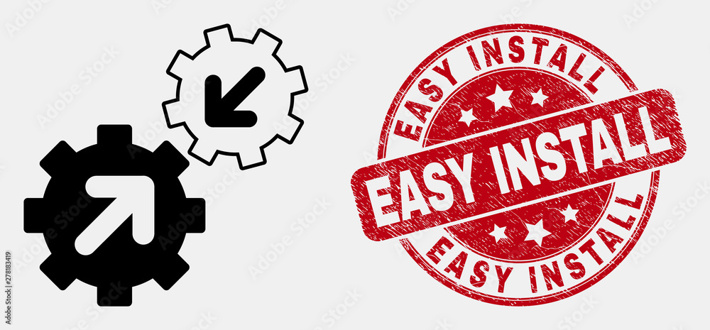 Vector stroke integration gears pictogram and Easy Install stamp. Blue ...