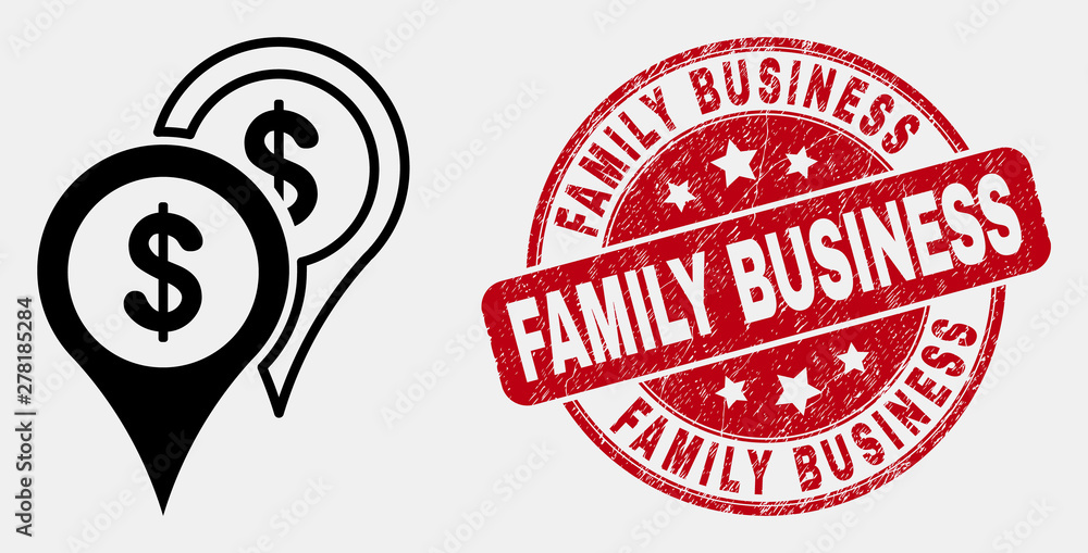 Vector line bank map markers pictogram and Family Business seal stamp ...