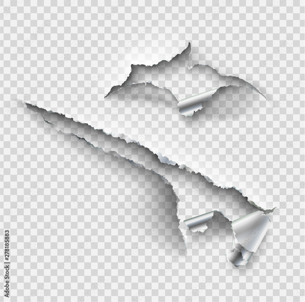 Torn ripped metal vector template, sides with ripped steel on realistic ...