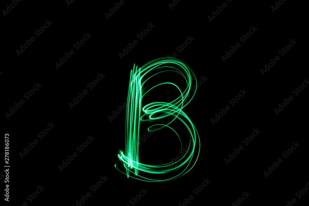 Long exposure photograph, light painting photography. Letter b of an ...